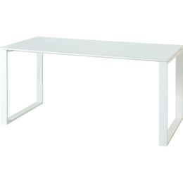Schreibtisch 160x80x75 cm B&uuml;rotisch Wei&szlig; Glasplatte & Metallkufen ABS-Kanten Homeoffice B&uuml;ro Made in Germany Serie MUENCHEN KADIMA DESIGN