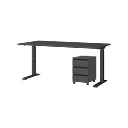 B&uuml;ro Set 2-teilig Schreibtisch 160x80cm & Rollcontainer Graphit Einstellbar 68-91cm & Soft-Close Made in Germany "Stuttgart" KADIMA DESIGN