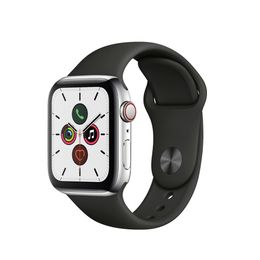 Apple Watch Series 5 (2019) GPS + Cellular 44 mm - Rostfreier Stahl Silber - Sportarmband Schwarz