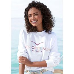 Venice Beach Sweatshirt wei&szlig; Gr. 36/38 f&uuml;r Damen. Rundhals und Logostickerei. Figurumspielend. Nachhaltig.
