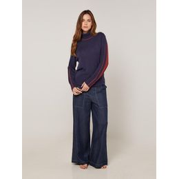 Rodier Rollkragenpullover in Dunkelblau/ Bordeaux - 55% | Gr&ouml;&szlig;e M | Damen-pullover-cardigans