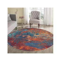 Conceptum Hypnose Baumwoll-Teppich ''Woopamuk528'' in Blau/ Rot/ Orange - 75% | Gr&ouml;&szlig;e 160x160 cm |