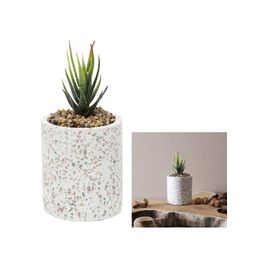THE HOME DECO FACTORY Kunstpflanze im Terrazzo-Topf in Wei&szlig;/ Gr&uuml;n - (H)11 cm - 40% | Kerzen-vasen