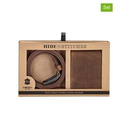 HIDE & STITCHES 2tlg. Set Leder-Geldb&ouml;rse und G&uuml;rtel in Hellbraun - 63% | Herren-portemonnaies-etuis