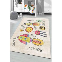 Conceptum Hypnose Kurzflor-Teppich ''Rocket'' in Beige/ Bunt - 74% | Gr&ouml;&szlig;e 100x160 cm |