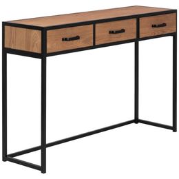 P & B Konsolentisch, Schwarz, Hellbraun, Holz, Metall, Tanne, furniert, 3 Schublade(n) Schubladen, eckig, 120x80x33 cm, Wohnzimmer, Wohnzimmertische, Konsolentische