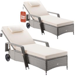 Casaria Polyrattan Gartenliege 2er-Set Creme/Creme 193x90x43cm