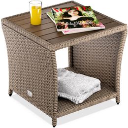 Casaria Polyrattan Beistelltisch Creme 40x45x45cm Akazienholz