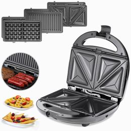 Monzana Sandwichmaker 3in1 Schwarz/Silber 800W 23x22x10cm