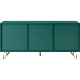 Salesfever Sideboard &raquo;Bolton Zeitlose Kommode f&uuml;r stilvolle Ordnung&laquo; Kommode mit Haarnadelbeine aus Metall mit Messinglegierung gr&uuml;n MDF, Metall