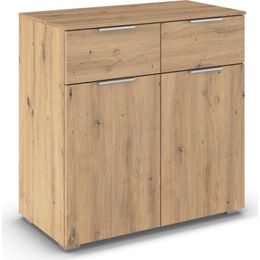 Rauch Kombikommode &raquo;Sideboard Schubladenkommode CORTONA mit Dekor-Front&laquo; Breite 80 cm inkl. Soft-Close-Funktion, mit 2 Schubladen und 1 verstellbaren 