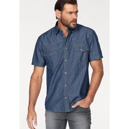 Arizona Herren Jeanshemd Kurzarm im Western Stil blau 43/44 (XL), N-Gr