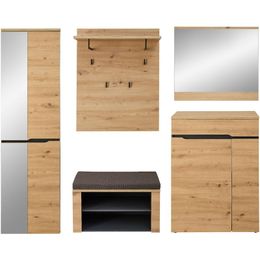 OTTO home Garderoben-Set &raquo;Bergen Garderobenset, 245/192/38 (B/H/T cm)&laquo; 5 Stk. tlg. ABS-Kunststoff, Glas, Holzwerkstoff, Metall