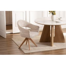 Riess Ambiente Drehbarer Stuhl ORGANIKO beige Chenillestoff Holzgestell Eiche Riess-Ambiente Esszimmerstuhl K&uuml;chenstuhl Modern Natur Retro