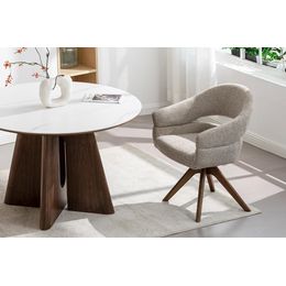 Riess Ambiente Drehbarer Stuhl ORGANIKO taupe beige Strukturstoff Holzgestell Walnuss Riess-Ambiente Esszimmerstuhl K&uuml;chenstuhl Modern Natur Retro