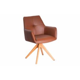 Riess Ambiente Drehbarer Design Stuhl ALMARA cognac braun Echtleder 360&deg; natur Eiche Massivholz Riess-Ambiente Esszimmerstuhl K&uuml;chenstuhl