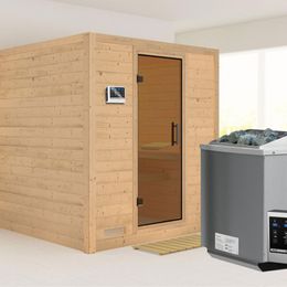 Karibu Sauna Mojave, 9 kW ext. Steuerung Easy Bio, Ganzglast&uuml;r,graphit,ohne Dachkranz