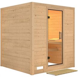 Karibu Sauna Mojave, ohne Ofen, Ganzglast&uuml;r,Klarglas,ohne Dachkranz