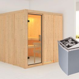 Karibu Sauna Rodin, 9 kW int. Steuerung, Ganzglast&uuml;r,Klarglas,ohne Dachkranz