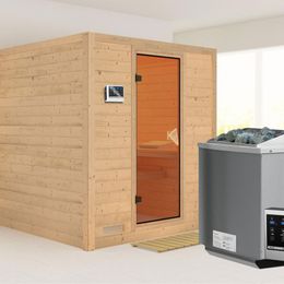 Karibu Sauna Mojave, 9 kW ext. Steuerung Easy Bio, bronziert,Ganzglast&uuml;r,ohne Dachkranz