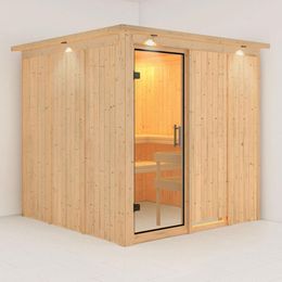 Karibu Sauna Rodin, ohne Ofen, Ganzglast&uuml;r,Klarglas,mit Dachkranz
