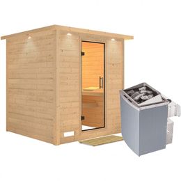 Karibu Sauna Mojave, 9 kW int. Steuerung, Ganzglast&uuml;r,Klarglas,mit Dachkranz