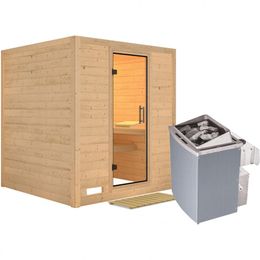 Karibu Sauna Mojave, 9 kW int. Steuerung, Ganzglast&uuml;r,Klarglas,ohne Dachkranz