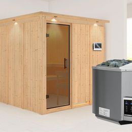Karibu Sauna Rodin, 9 kW ext. Steuerung Easy Bio, Ganzglast&uuml;r,graphit,mit Dachkranz