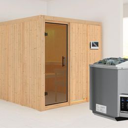 Karibu Sauna Rodin, 9 kW ext. Steuerung Easy Bio, Ganzglast&uuml;r,graphit,ohne Dachkranz
