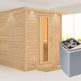 Karibu Sauna Mojave, 9 kW int. Steuerung, Holzt&uuml;r mit Isolierglas,Klarglas,mit Dachkranz