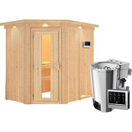Karibu Sauna Saja, Easy Bio 3,6 kW Ofen, Holzt&uuml;r mit Isolierglas,Klarglas,mit Dachkranz
