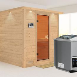 Karibu Sauna Mojave, 9 kW ext. Steuerung Easy Bio, bronziert,Ganzglast&uuml;r,mit Dachkranz