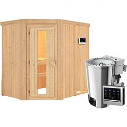 Karibu Sauna Saja, Easy Bio 3,6 kW Ofen, Holzt&uuml;r mit Isolierglas,Klarglas,ohne Dachkranz