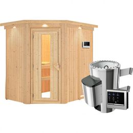 Karibu Sauna Saja, Easy Finnisch 3,6 kW Ofen, Holzt&uuml;r mit Isolierglas,Klarglas,mit Dachkranz