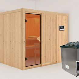 Karibu Sauna Gobin, 9 kW ext. Steuerung Easy Finnisch, bronziert,Ganzglast&uuml;r,ohne Dachkranz