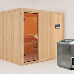 Karibu Sauna Gobin, 9 kW ext. Steuerung Easy Bio, bronziert,Ganzglast&uuml;r,ohne Dachkranz