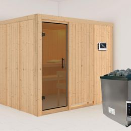 Karibu Sauna Gobin, 9 kW ext. Steuerung Easy Finnisch, Ganzglast&uuml;r,graphit,ohne Dachkranz