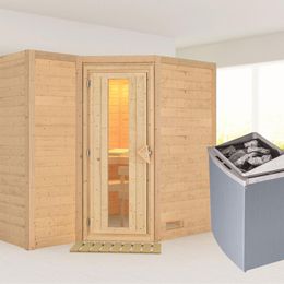 Karibu Sauna Sahib 2, 9 kW int. Steuerung, Holzt&uuml;r mit Isolierglas,Klarglas,ohne Dachkranz