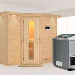 Karibu Sauna Sahib 2, 9 kW ext. Steuerung Easy Bio, Holzt&uuml;r mit Isolierglas,Klarglas,mit Dachkranz