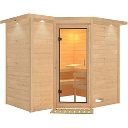 Karibu Sauna Sahib 2, ohne Ofen, Ganzglast&uuml;r,Klarglas,mit Dachkranz