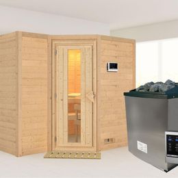 Karibu Sauna Sahib 2, 9 kW ext. Steuerung Easy Finnisch, Holzt&uuml;r mit Isolierglas,Klarglas,ohne Dachkranz