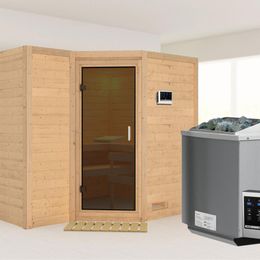 Karibu Sauna Sahib 2, 9 kW ext. Steuerung Easy Bio, Ganzglast&uuml;r,graphit,ohne Dachkranz