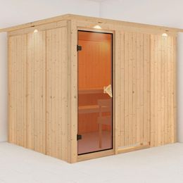 Karibu Sauna Gobin, ohne Ofen, bronziert,Ganzglast&uuml;r,mit Dachkranz