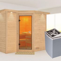 Karibu Sauna Sahib 2, 9 kW int. Steuerung, bronziert,Ganzglast&uuml;r,mit Dachkranz