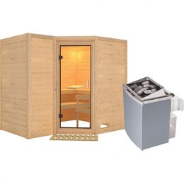 Karibu Sauna Sahib 2, 9 kW int. Steuerung, Ganzglast&uuml;r,Klarglas,ohne Dachkranz