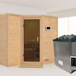 Karibu Sauna Sahib 2, 9 kW ext. Steuerung Easy Finnisch, Ganzglast&uuml;r,graphit,ohne Dachkranz