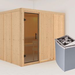 Karibu Sauna Gobin, 9 kW int. Steuerung, Ganzglast&uuml;r,graphit,ohne Dachkranz