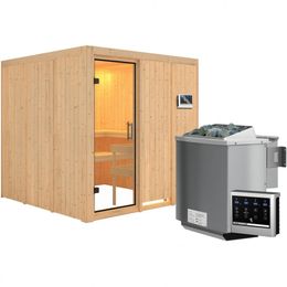 Karibu Sauna Rodin, 9 kW ext. Steuerung Easy Bio, Ganzglast&uuml;r,Klarglas,ohne Dachkranz