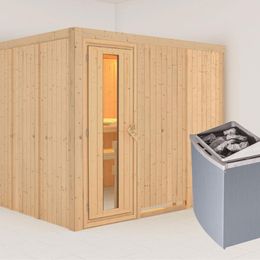 Karibu Sauna Gobin, 9 kW int. Steuerung, Holzt&uuml;r mit Isolierglas,Klarglas,ohne Dachkranz