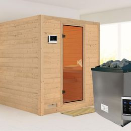 Karibu Sauna Mojave, 9 kW ext. Steuerung Easy Finnisch, bronziert,Ganzglast&uuml;r,ohne Dachkranz